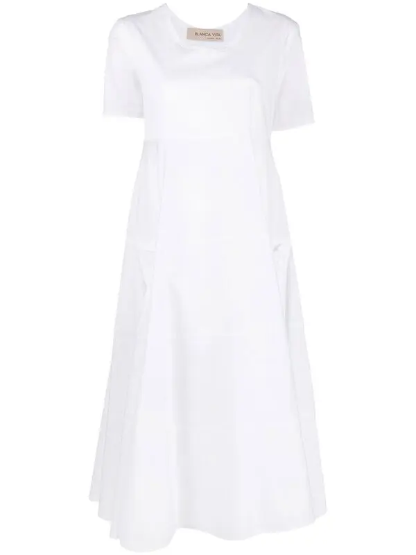 BLANCA VITA Tiered Short-sleeve Dress - White