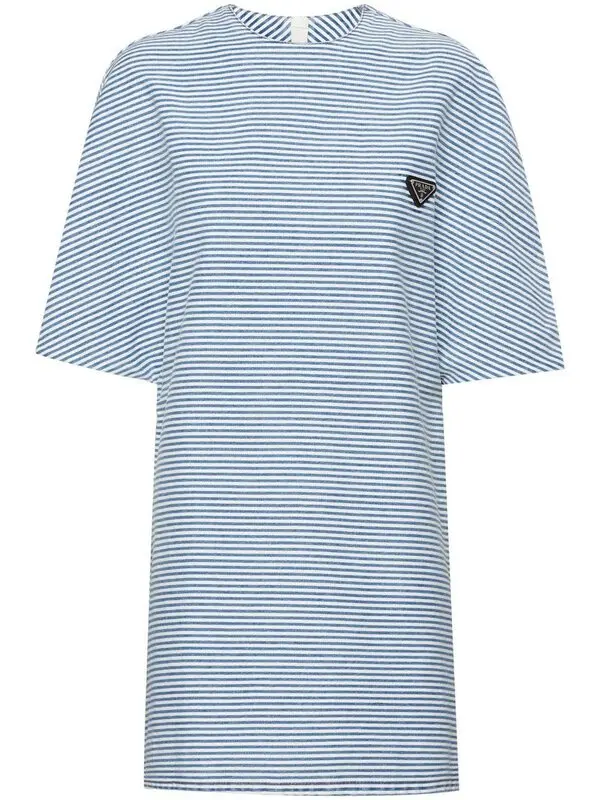 Prada Striped Short-sleeve Denim Dress