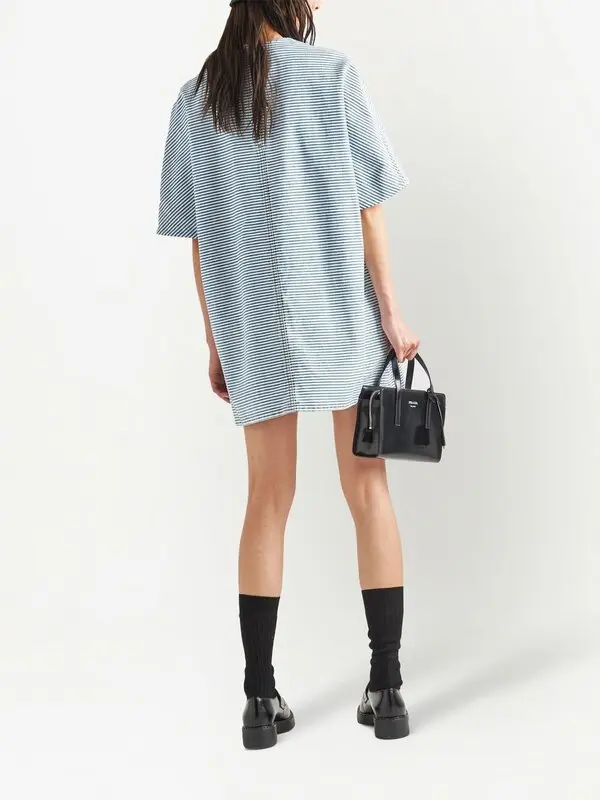 Prada Striped Short-sleeve Denim Dress