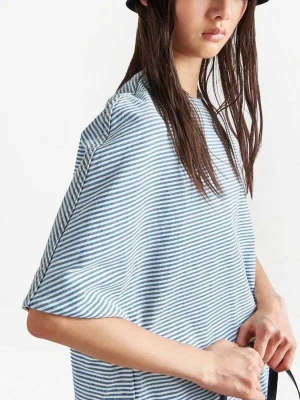Prada Striped Short-sleeve Denim Dress