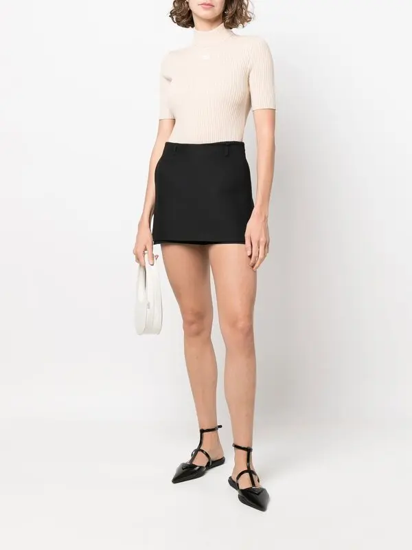 COURREGES Embroidered Logo Ribbed Knitted Top - Neutrals