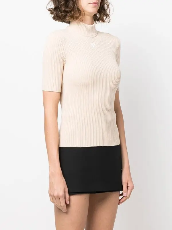 COURREGES Embroidered Logo Ribbed Knitted Top - Neutrals