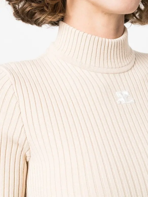 COURREGES Embroidered Logo Ribbed Knitted Top - Neutrals