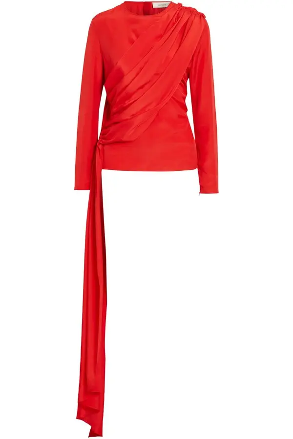 SEMSEM Draped Crepe De Chine Blouse - Red