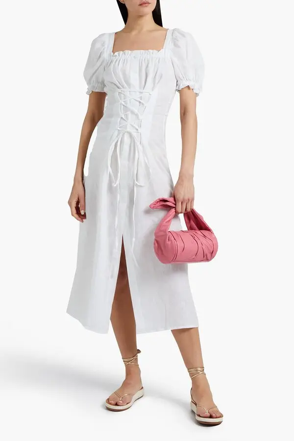 Sleeper Laceup Linen Midi Dress