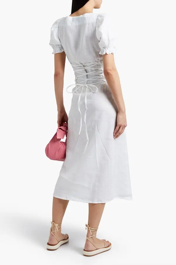 Sleeper Laceup Linen Midi Dress