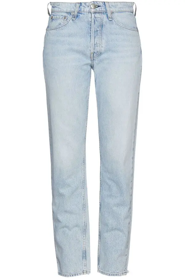 Rag & Bone Maya Distressed Highrise Straightleg Jeans - Light Denim