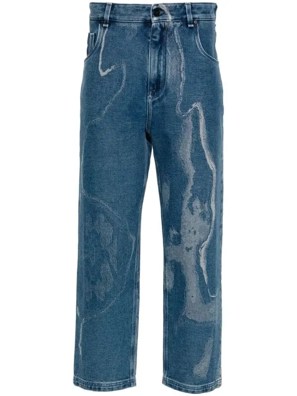 Fendi Pattern Jacquard Cropped Jeans - Blue