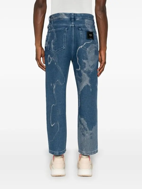 Fendi Pattern Jacquard Cropped Jeans - Blue