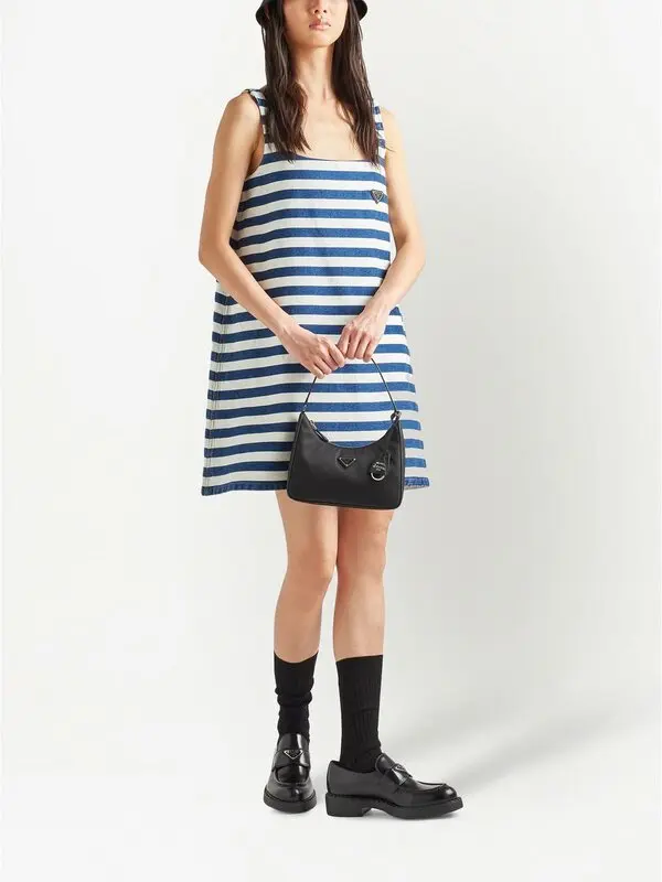 Prada Striped Denim Mini Dress - Blue | Editorialist