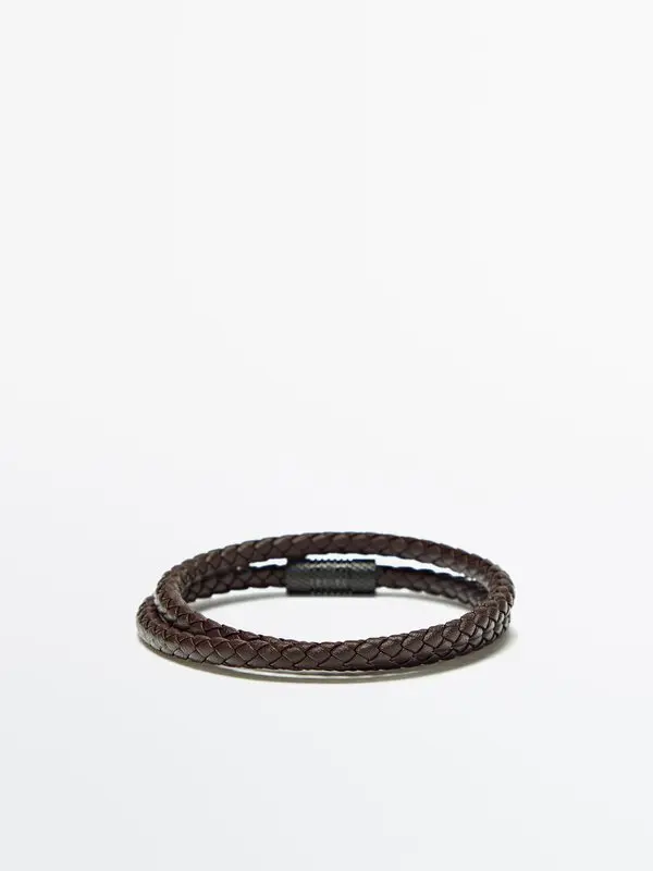 Massimo Dutti Two-tone Plaited Leather Bracelet
