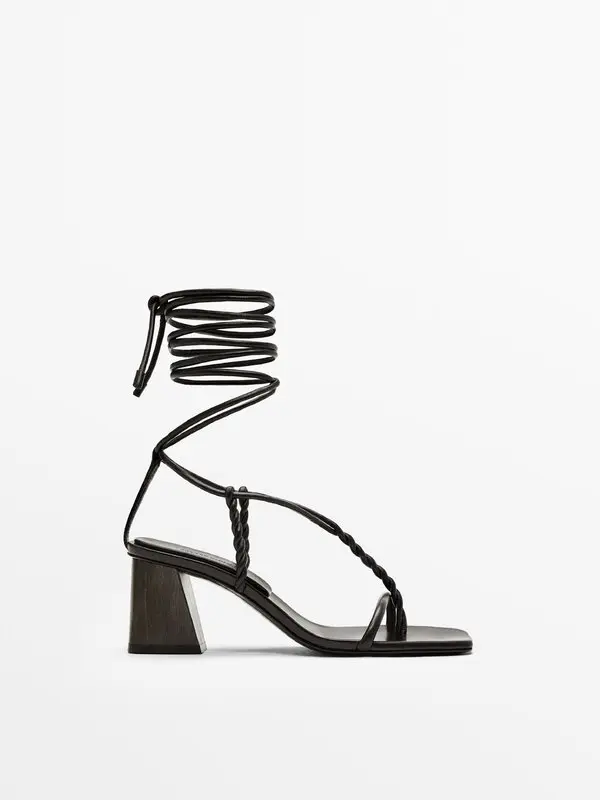 Massimo Dutti Leather Block Heel Sandals Limited Edition