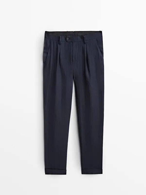 Massimo Dutti Twill Linen Trousers Limited Edition