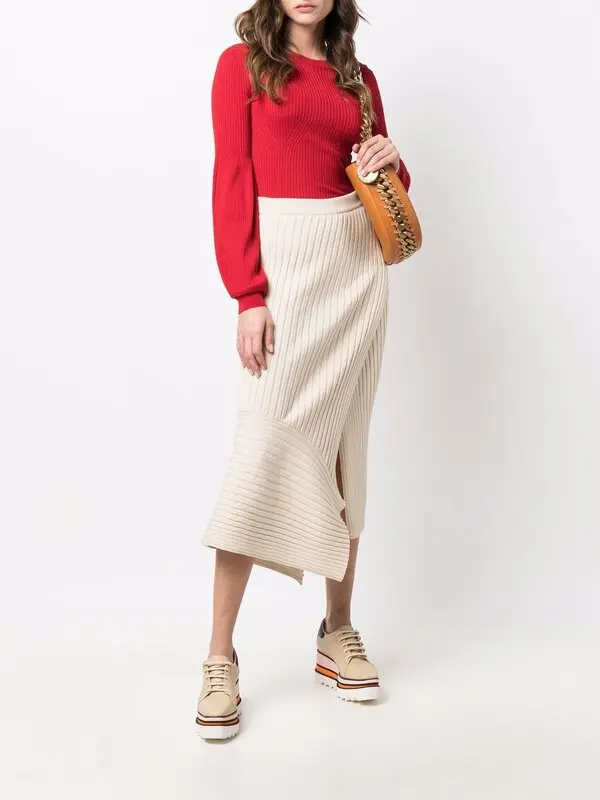 Stella McCartney Asymmetric Ribbed-knit Wrap Skirt - Neutrals
