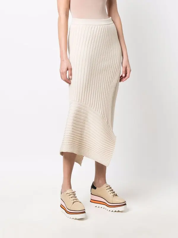 Stella McCartney Asymmetric Ribbed-knit Wrap Skirt - Neutrals