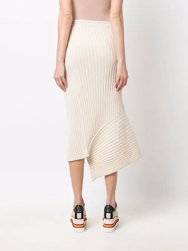 Stella McCartney Asymmetric Ribbed-knit Wrap Skirt - Neutrals