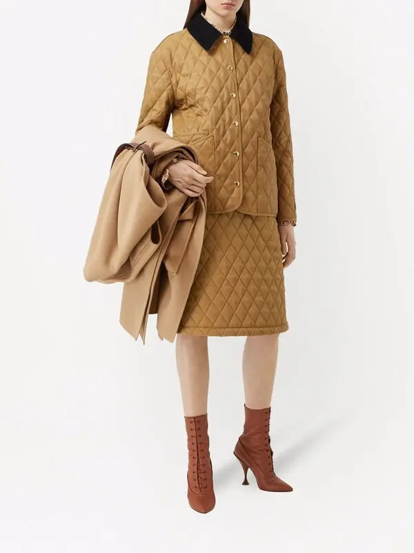 Burberry Corduroy-collar Quilted Jacket - Brown