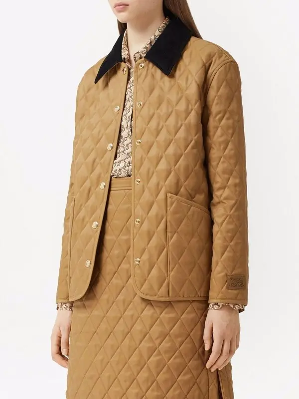 Burberry Corduroy-collar Quilted Jacket - Brown
