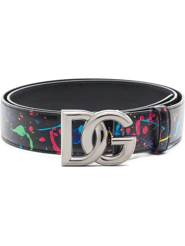 Dolce & Gabbana Paint-splatter Leather Belt - Black