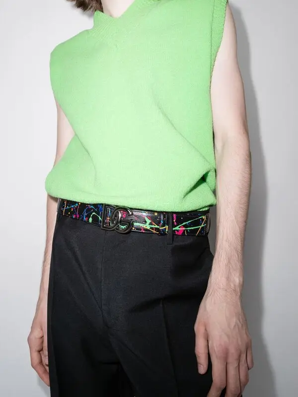 Dolce & Gabbana Paint-Splatter Leather Belt In Black - 43  display picture 1
