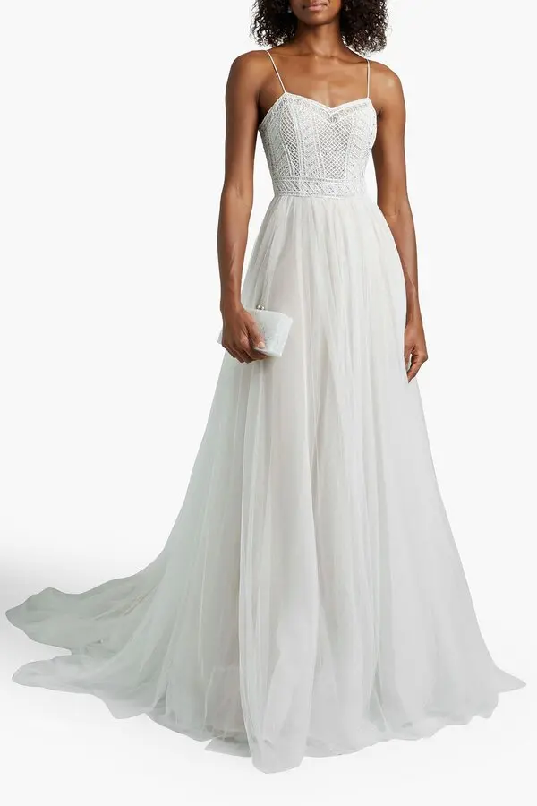 Theia Embellished Tulle Bridal Gown In White - 80% Off | Editorialist
