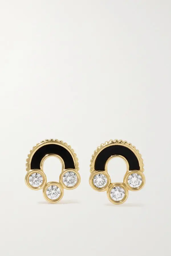 VILTIER Magnetic 18-karat Onyx And Diamond Earrings - Gold