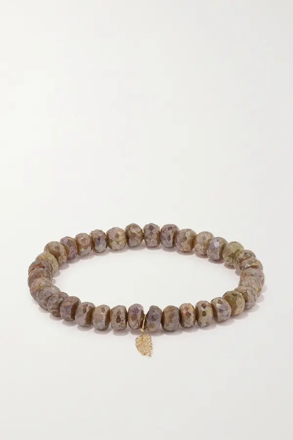 SYDNEY EVAN Tiny Feather Labradorite And Diamond Bracelet - Brown