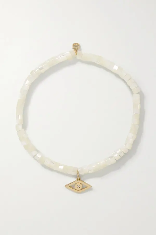 SYDNEY EVAN Tiny Evil Eye Mother-of-pearl And Diamond Bracelet - White