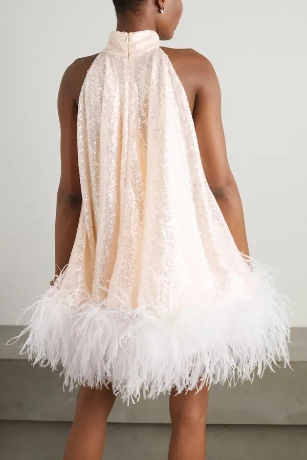 16arlington Cindy Feather-Trimmed Sequined Tulle Mini Dress - Silver - 60%  Off | Editorialist