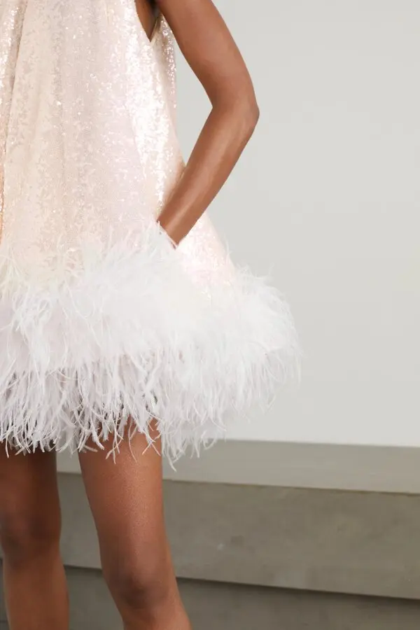 16arlington Cindy Feather-Trimmed Sequined Tulle Mini Dress - Silver - 60%  Off | Editorialist