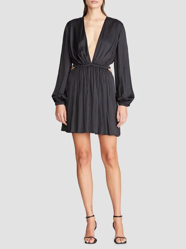 Halston Leila Satin V-neck Cutout Minidress