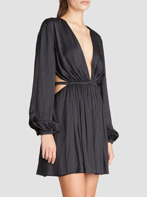 Halston Leila Satin V-neck Cutout Minidress