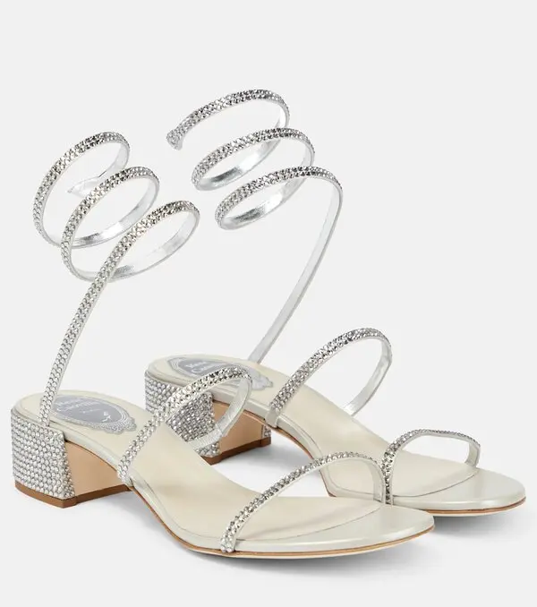Rene Caovilla Cleo 45 Embellished Satin Sandals - Silver