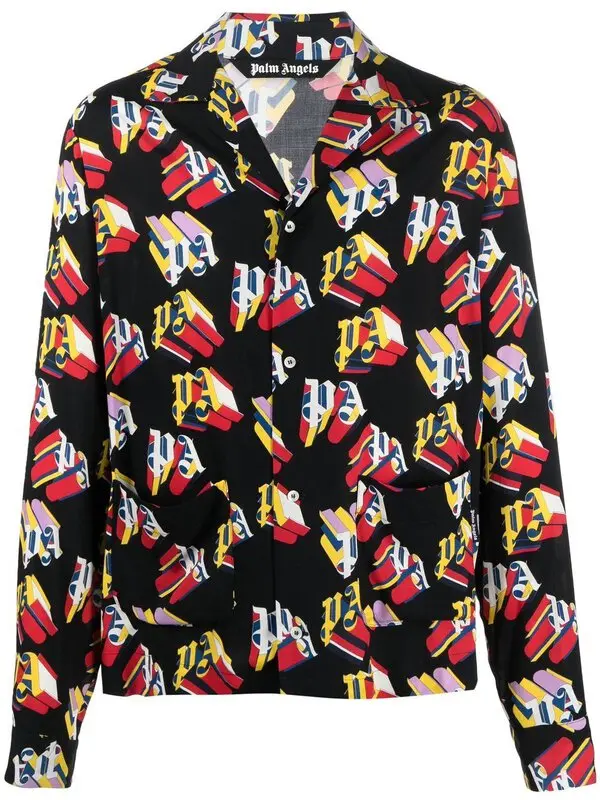 Palm Angels Logo-print Long-sleeved Shirt - Black