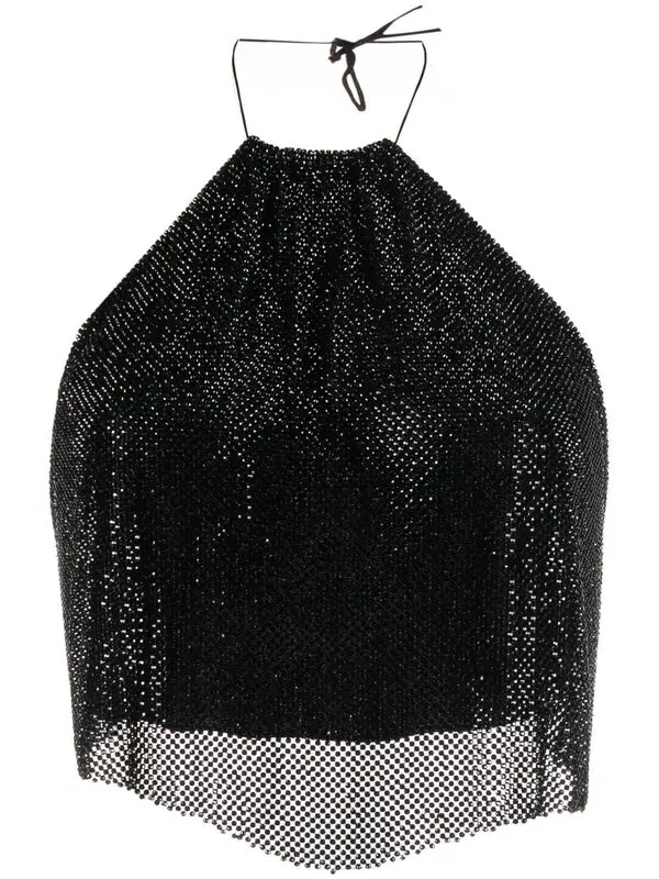 MANURI Rhinestone-embellished Cropped Top - Black