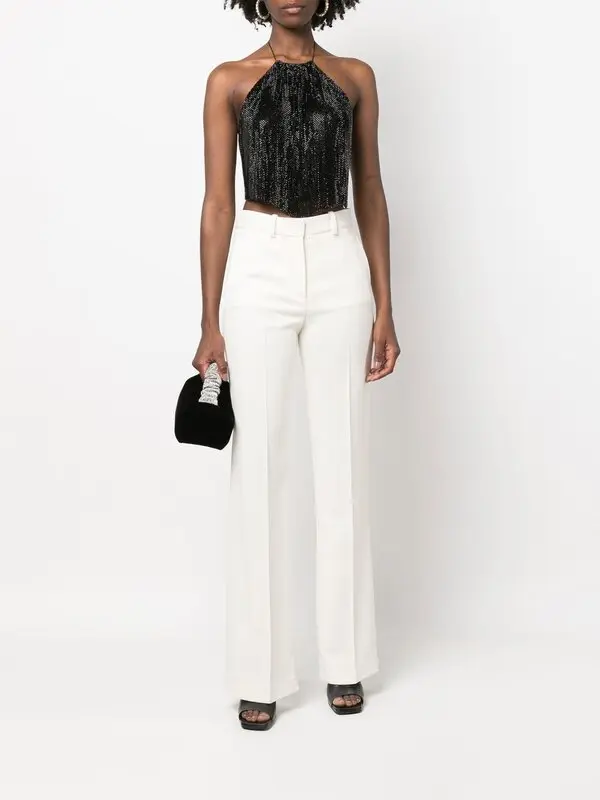MANURI Rhinestone-embellished Cropped Top - Black