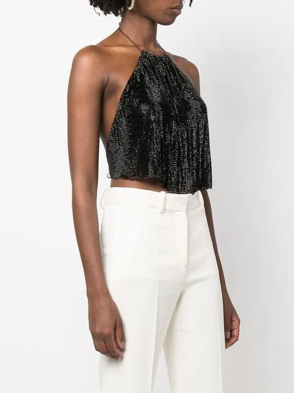 MANURI Rhinestone-embellished Cropped Top - Black