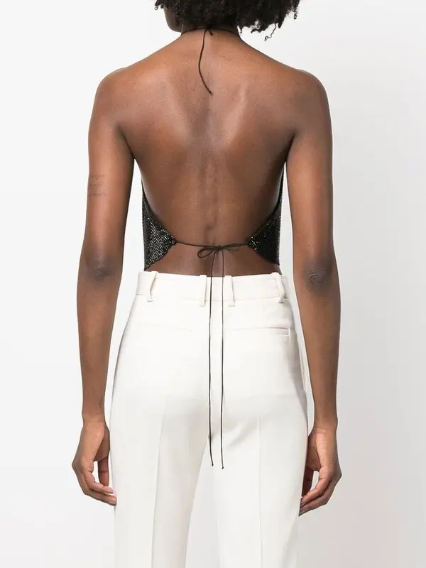 MANURI Rhinestone-embellished Cropped Top - Black