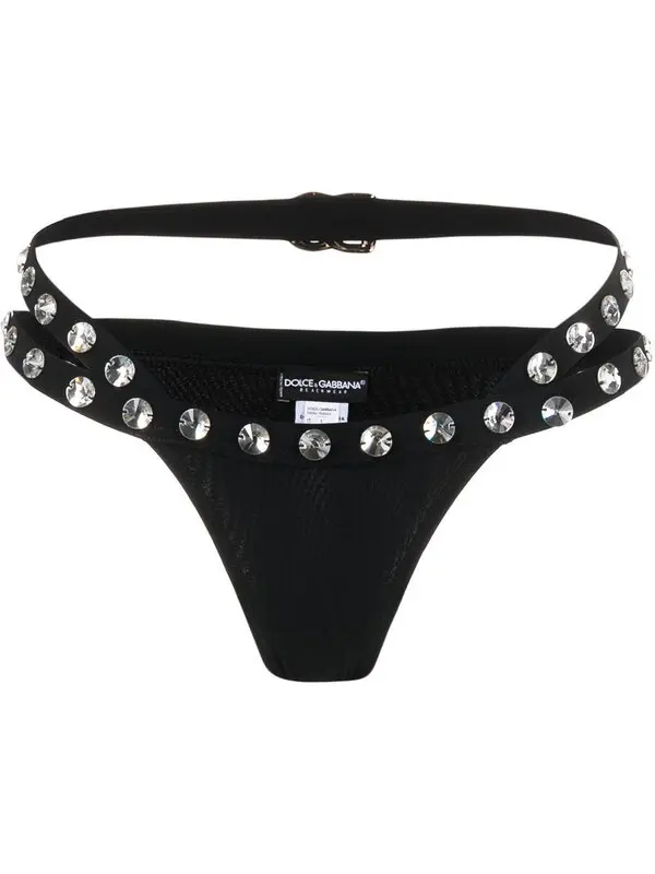 Dolce & Gabbana Crystal-embellished Bikini Bottom - Black