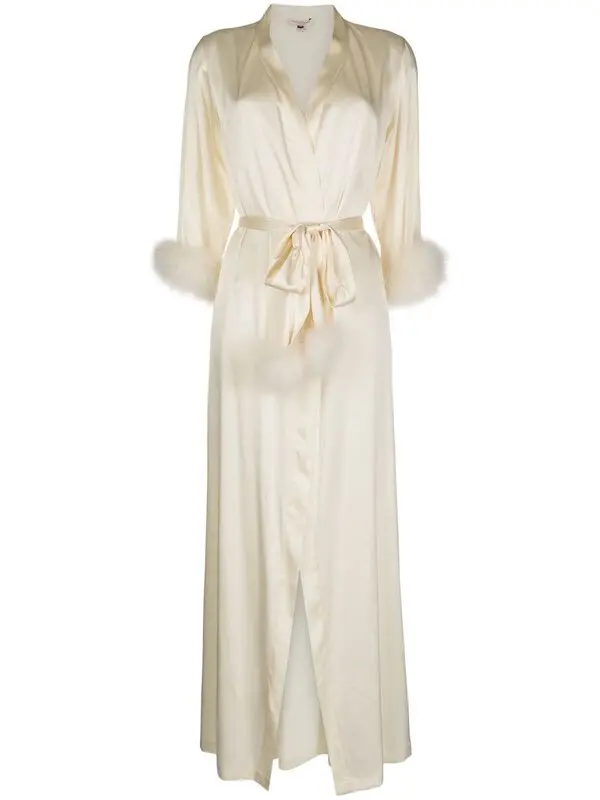 GILDA & PEARL Celeste Feather-trim Silk Robe - White
