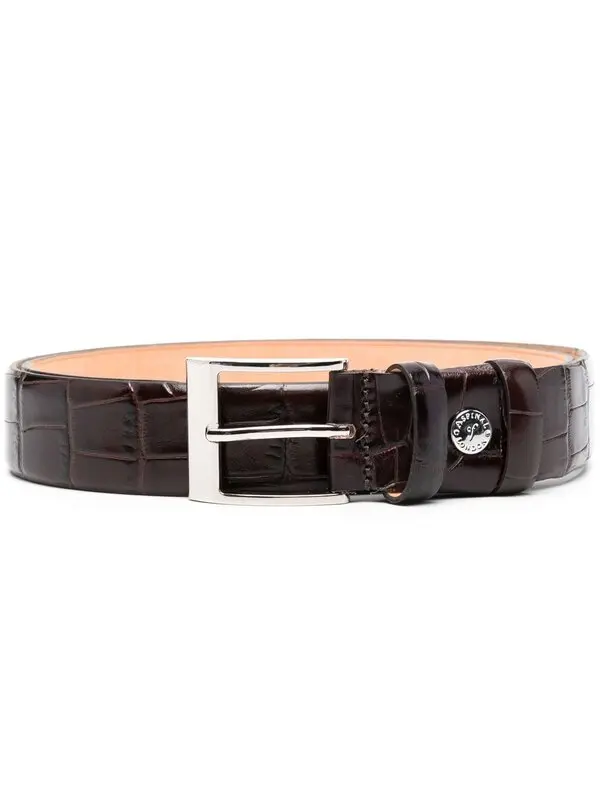 ASPINAL OF LONDON Croc-effect Embossed Leather Belt - Brown