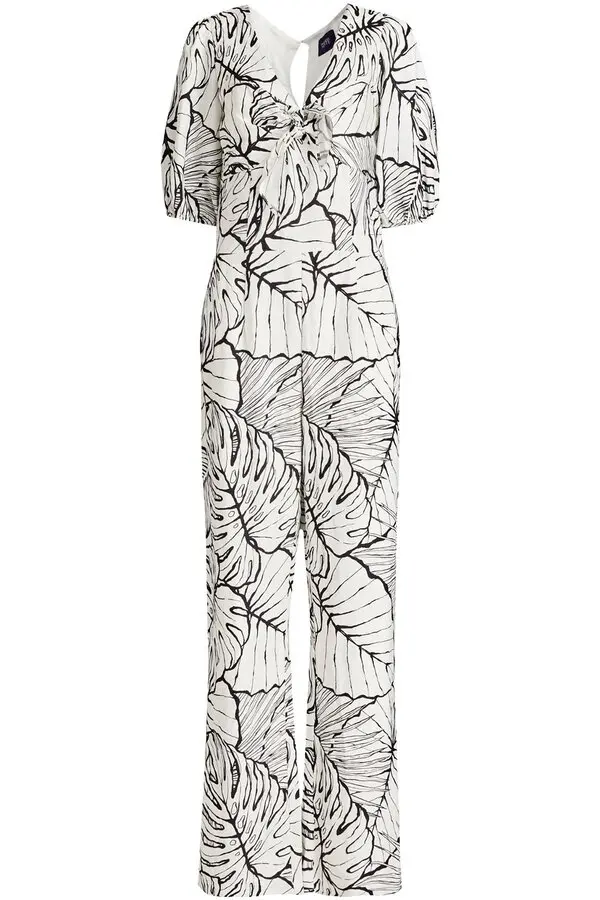 Marchesa Knotted Printed Crepe Wide-leg Jumpsuit - White