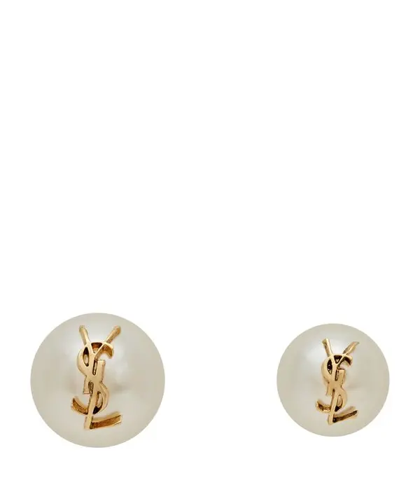 Saint Laurent Mismatched Faux-pearl Monogram Earrings - White