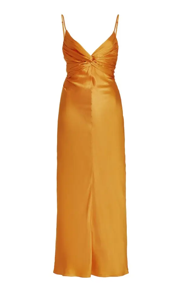 Tove Sofia Twisted Silk Satin Midi Slip Dress