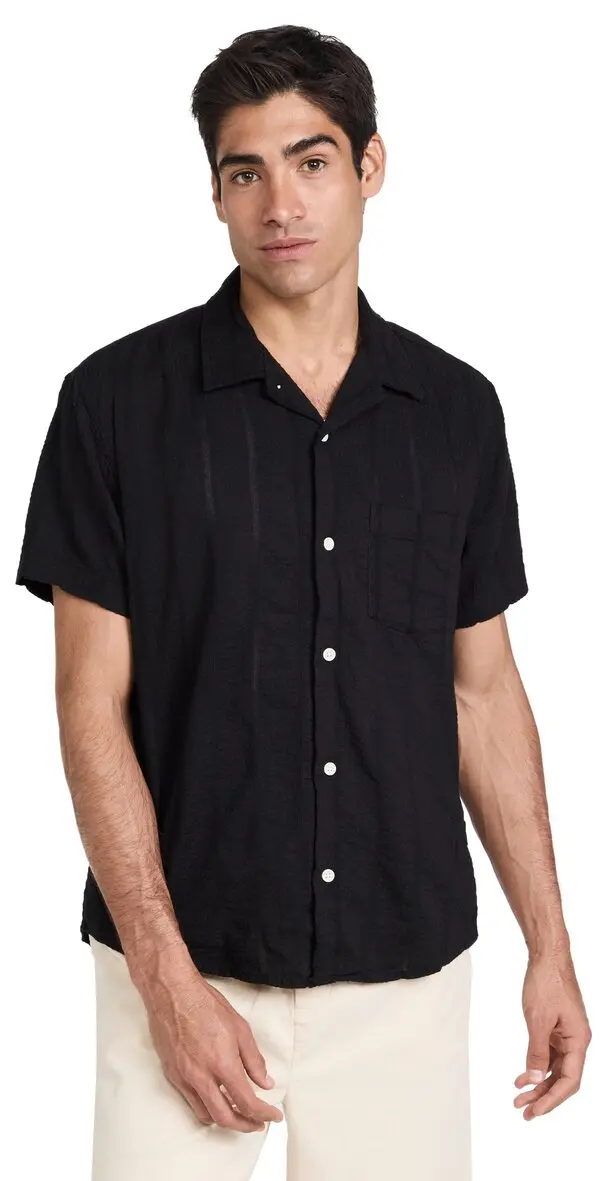 CORRIDOR Striped Seersucker Shirt - Black