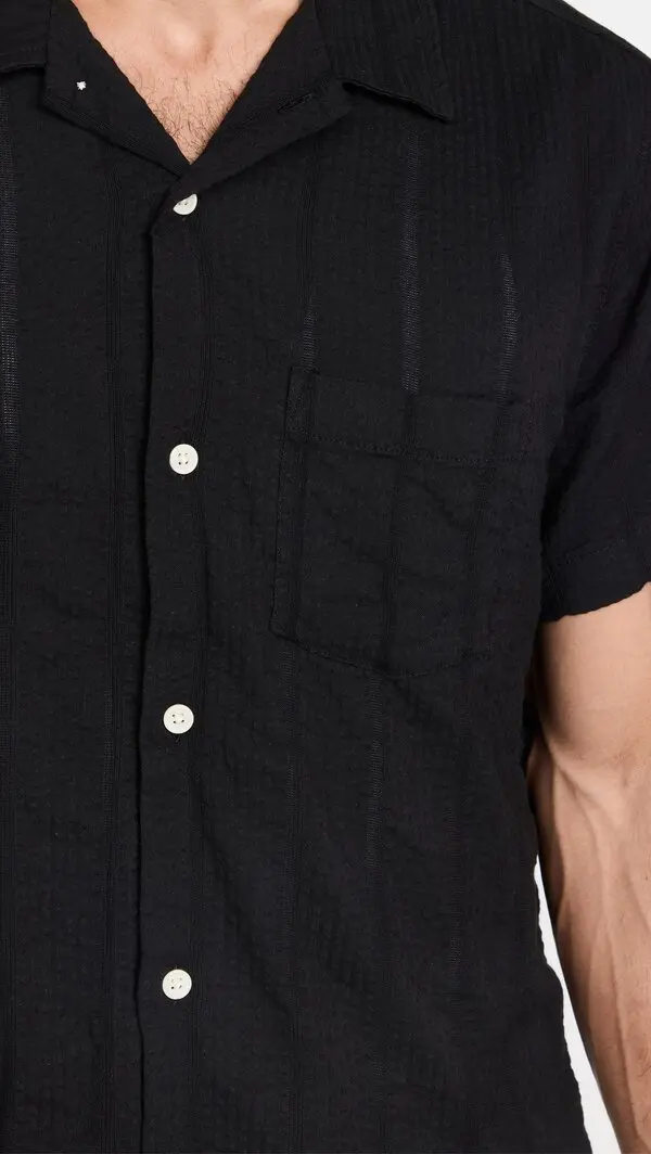 CORRIDOR Striped Seersucker Shirt - Black