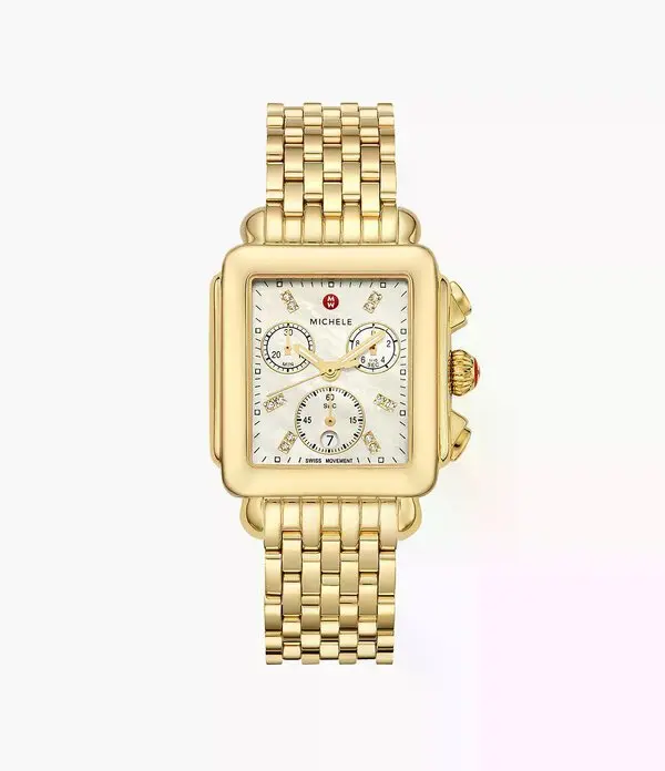 Michele Deco Diamond Dial Chronograph Watch - 18k Gold-plated