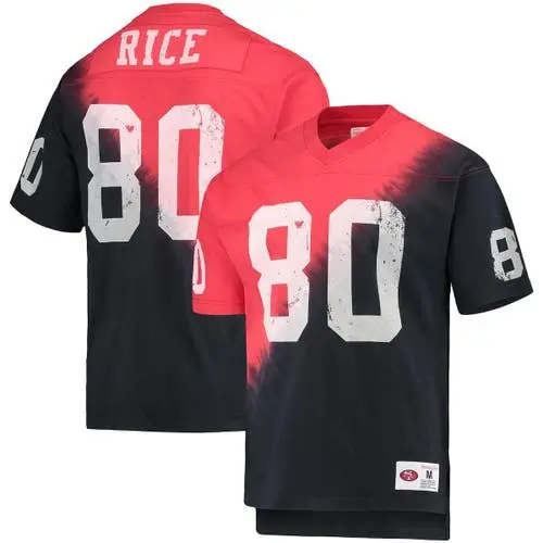 Mitchell & Ness Jerry Rice /red San Francisco 49ers Retired Player Name & Number Diagonal Tie-dye V-neck T-shirt - Black