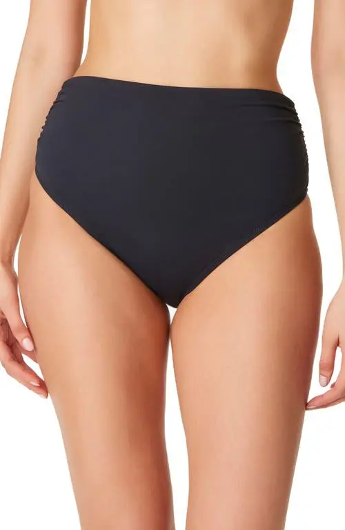 BLEU BY ROD BEATTIE Kore Shirred High Waist Bikini Bottom - Black