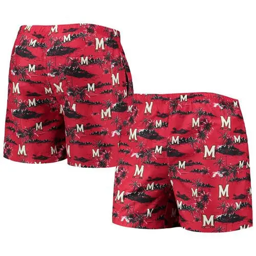 FOCO Maryland Terrapins Island Palm Swim Trunks - Red